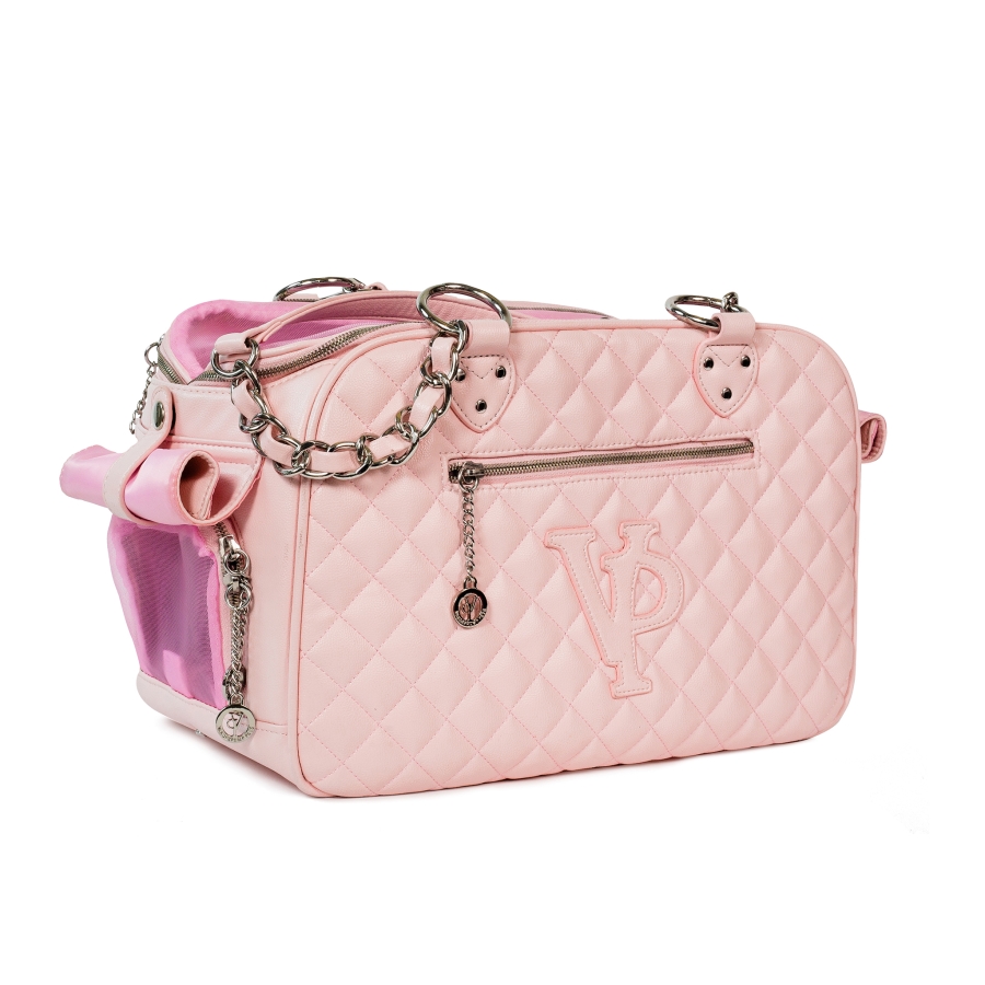 Vanderpump Classic Pink Quilted Luxury Pet Carrier with Chain