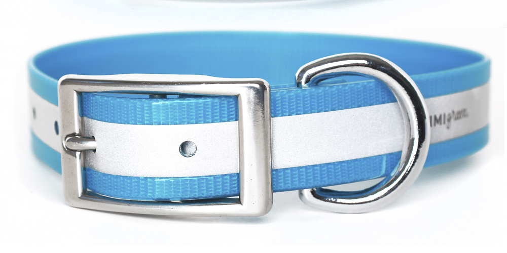 Waterproof Reflective Dog Collar -- Turquoise Blue Biothane