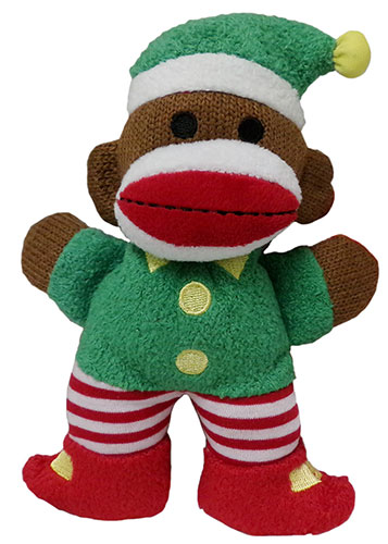 Twinkle Elf Holiday Baby Sock Monkey Dog Toy