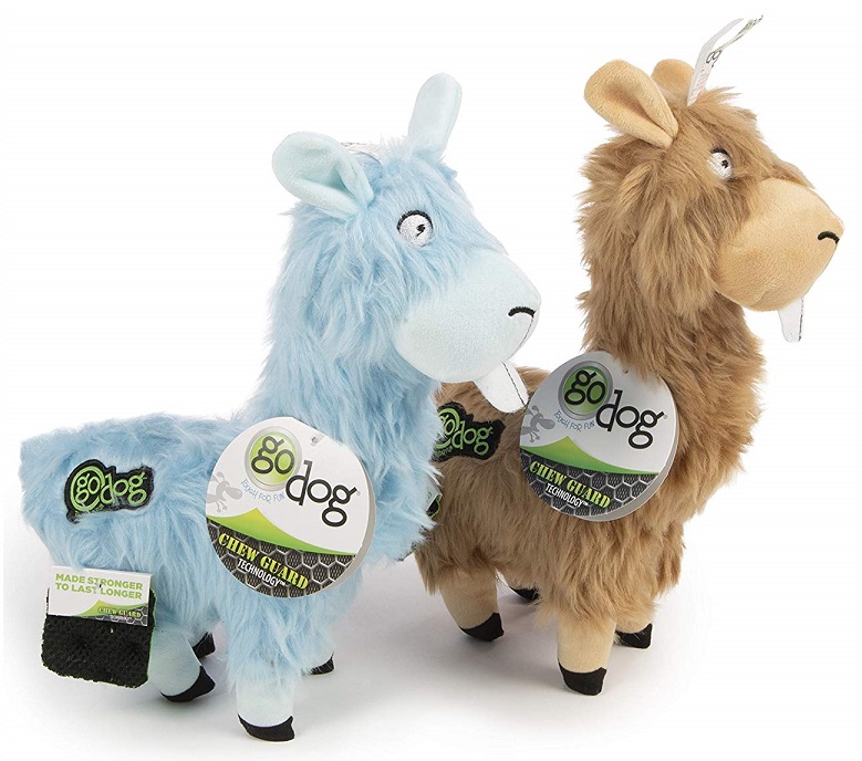 GoDog Furryz - Goofy Llamas Chew Guard Squeaky Plush Dog Toy 2 Pack Small