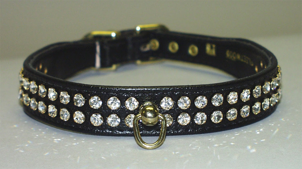 Black Vinyl Majestic 2-Row Jeweled 7/8" Tapered Collars