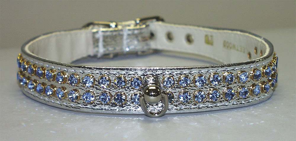 Silver Vinyl Majestic 2-Row Jeweled 7/8" Tapered Collars