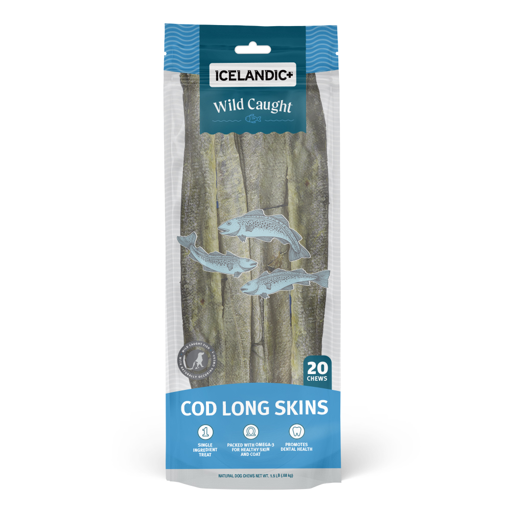 Icelandic+ Long Cod Skin Strips Dog Fish Treat Individuals 20ct 18-22 ...