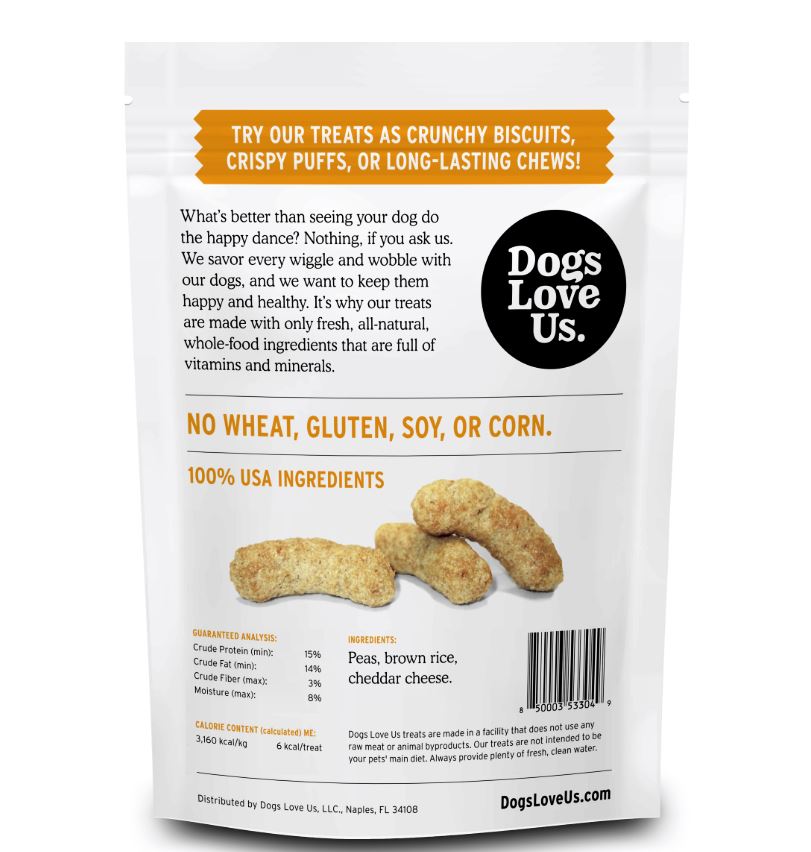 Dogs Love Cheese Cheddar Puffs 2.5 oz resealable bag