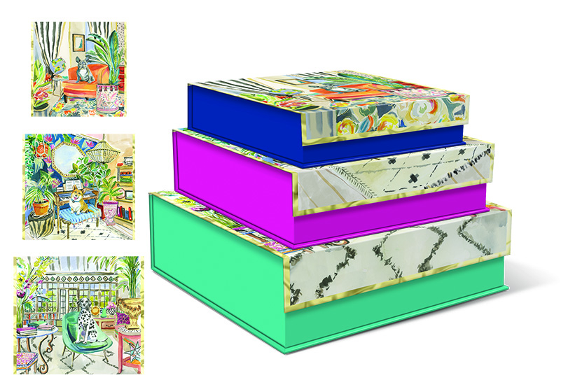 Uptown Dogs Set of 3 Decorative Square Flap Boxes