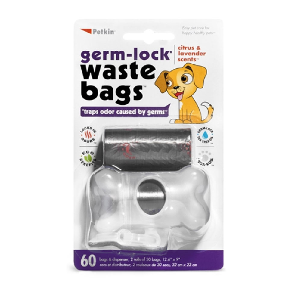 Petkin Germ-Lock Waste Bags 60 count w/ Dispenser
