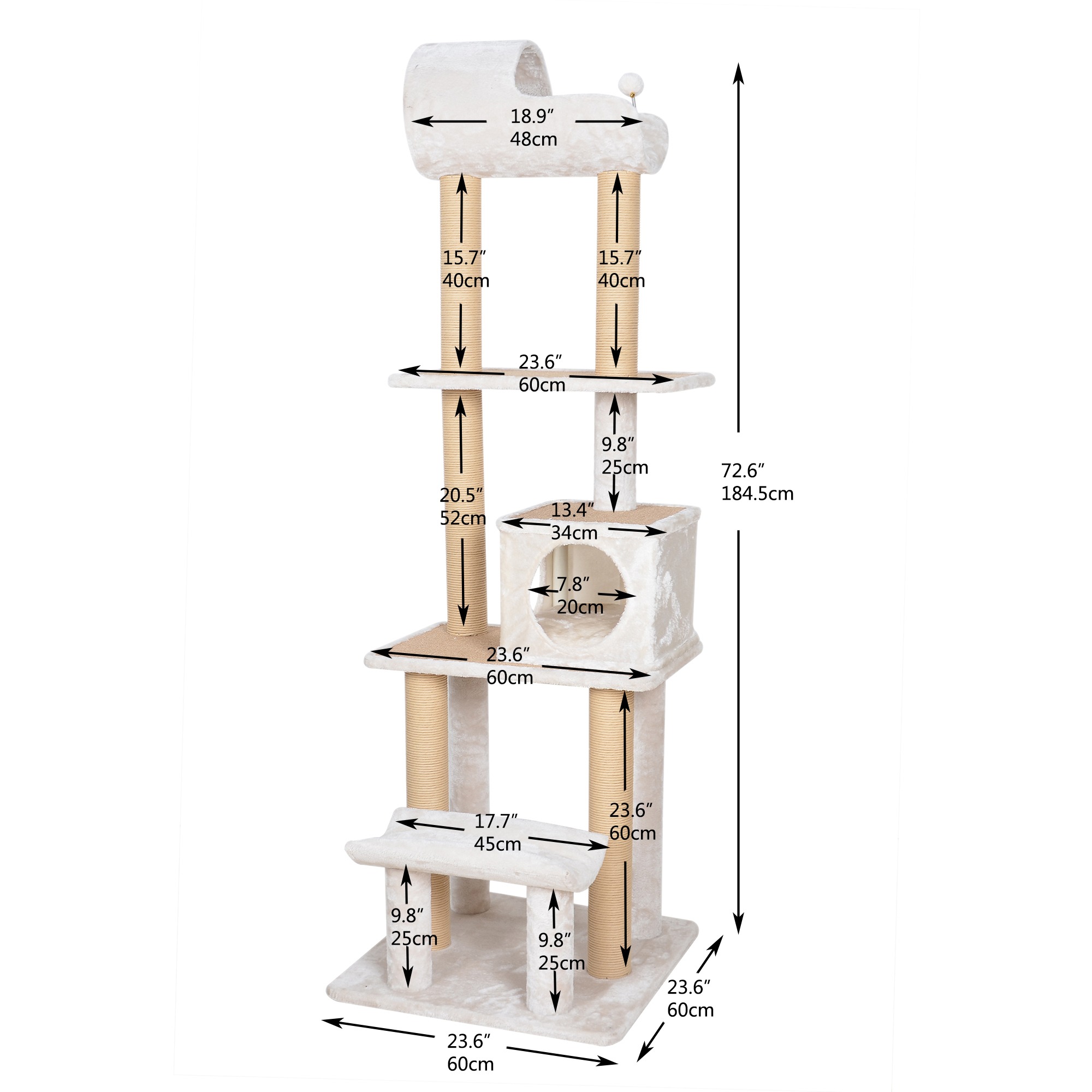 CATRY Skyrise 5 level 72.6” Cat Tree with Curved Perch, Condo, Half ...