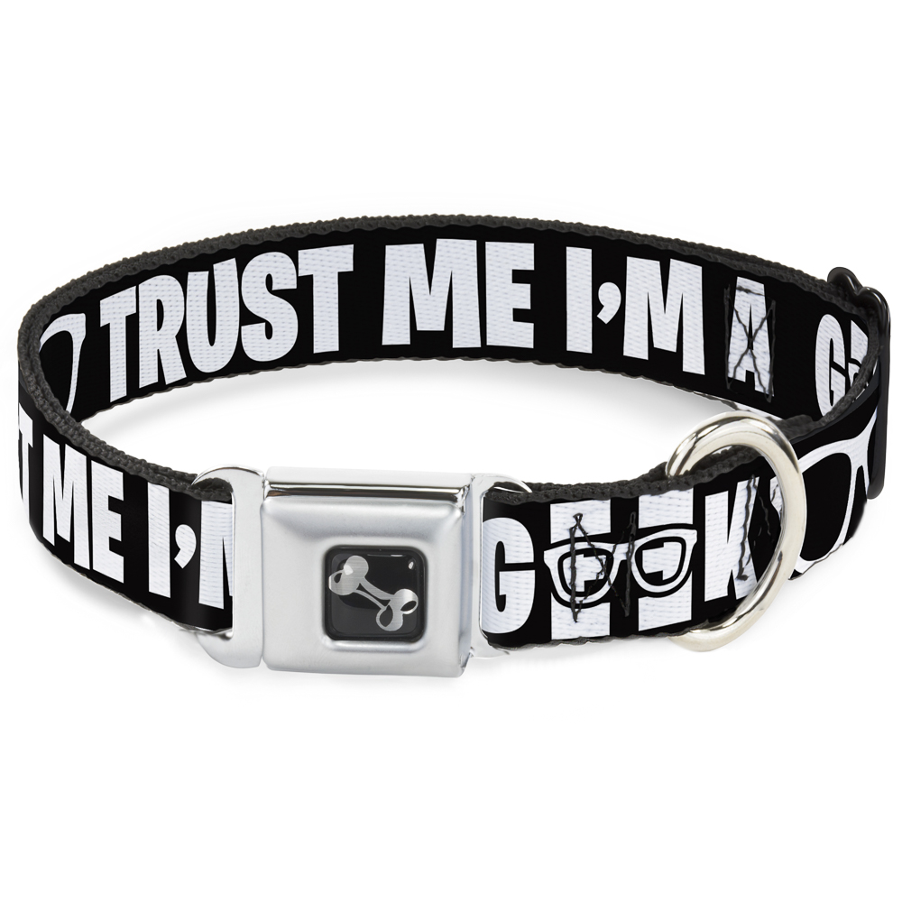 Dog Bone Black/Silver Seatbelt Buckle Collar - I'M A GEEK/Glasses Black ...