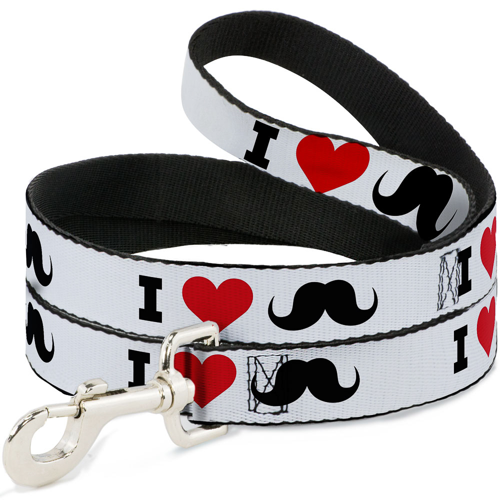 Dog Leash - I "Heart Mustache" White/Black/Red
