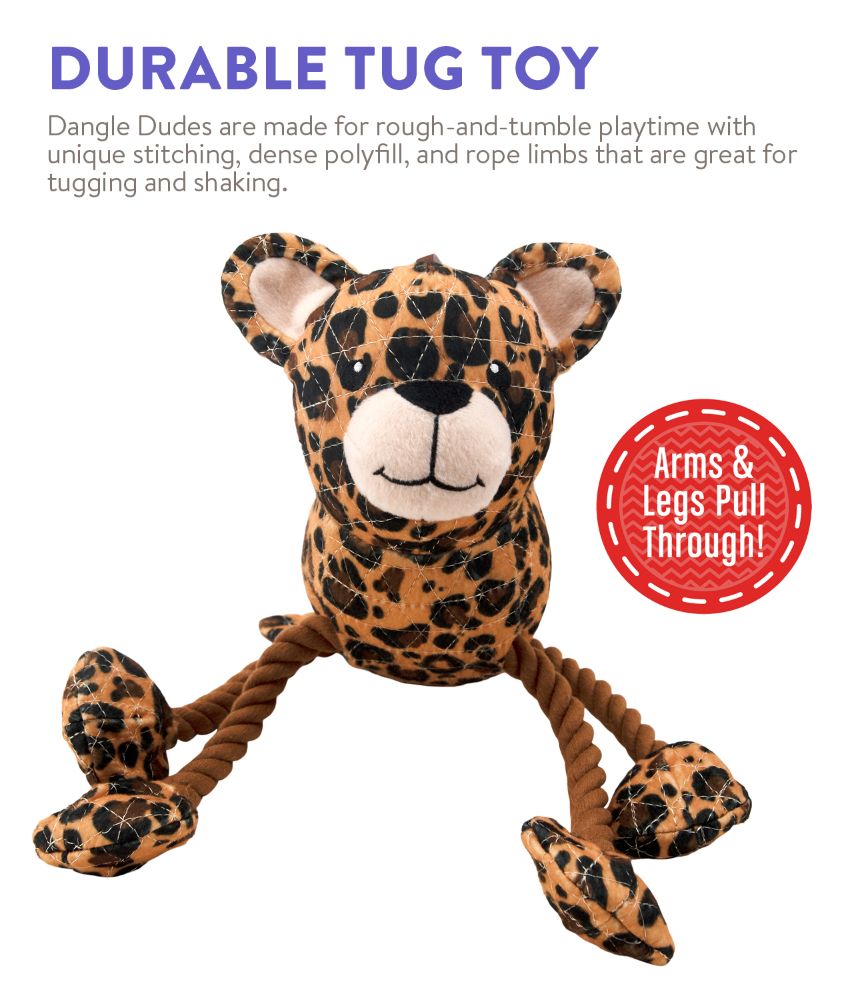 Charming Pet Dangle Dudes Leopard Plush Squeaky Dog Toy, Small