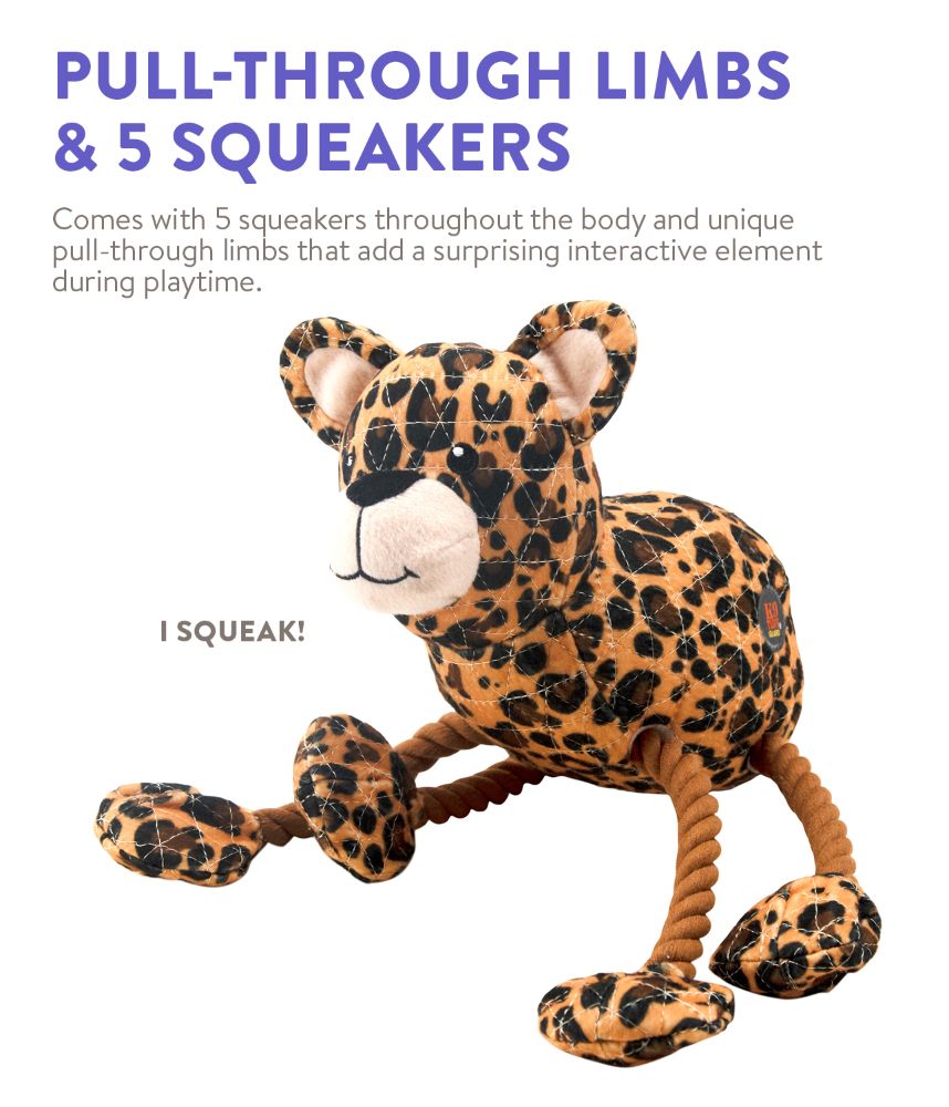 Charming Pet Dangle Dudes Leopard Plush Squeaky Dog Toy, Small
