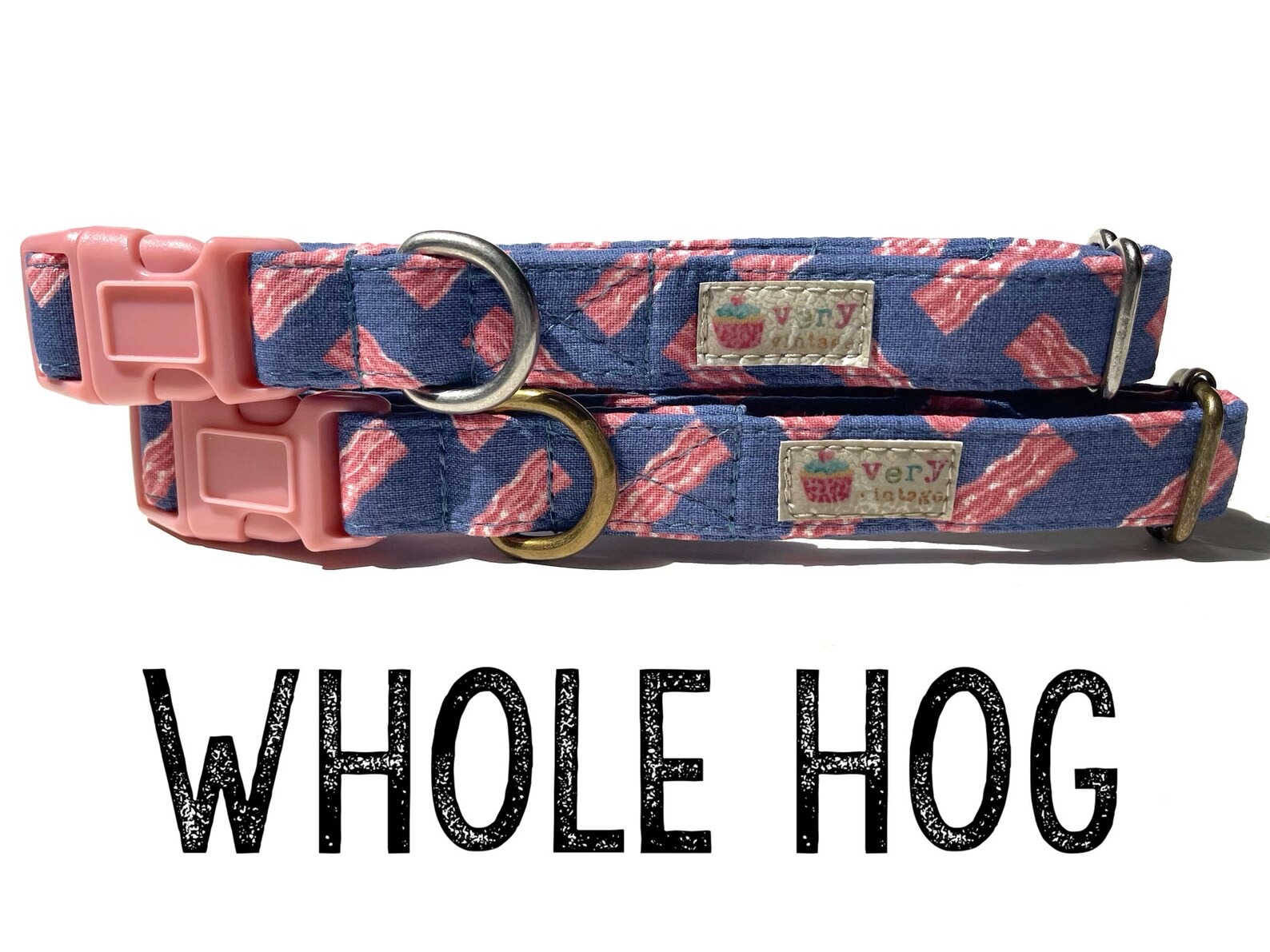 Whole Hog – Light Blue Bacon Organic Cotton Dog & Cat Pet Collars & Leashes