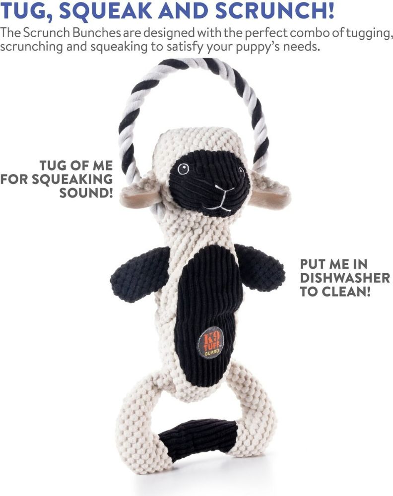 Outward Hound Scrunch Bunch Lamb Interactive Plush Squeaky Dog Tug Toy