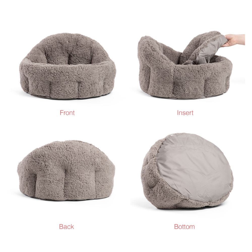 Deep Dish Sherpa Cuddler Cat and Dog Bed, Grey