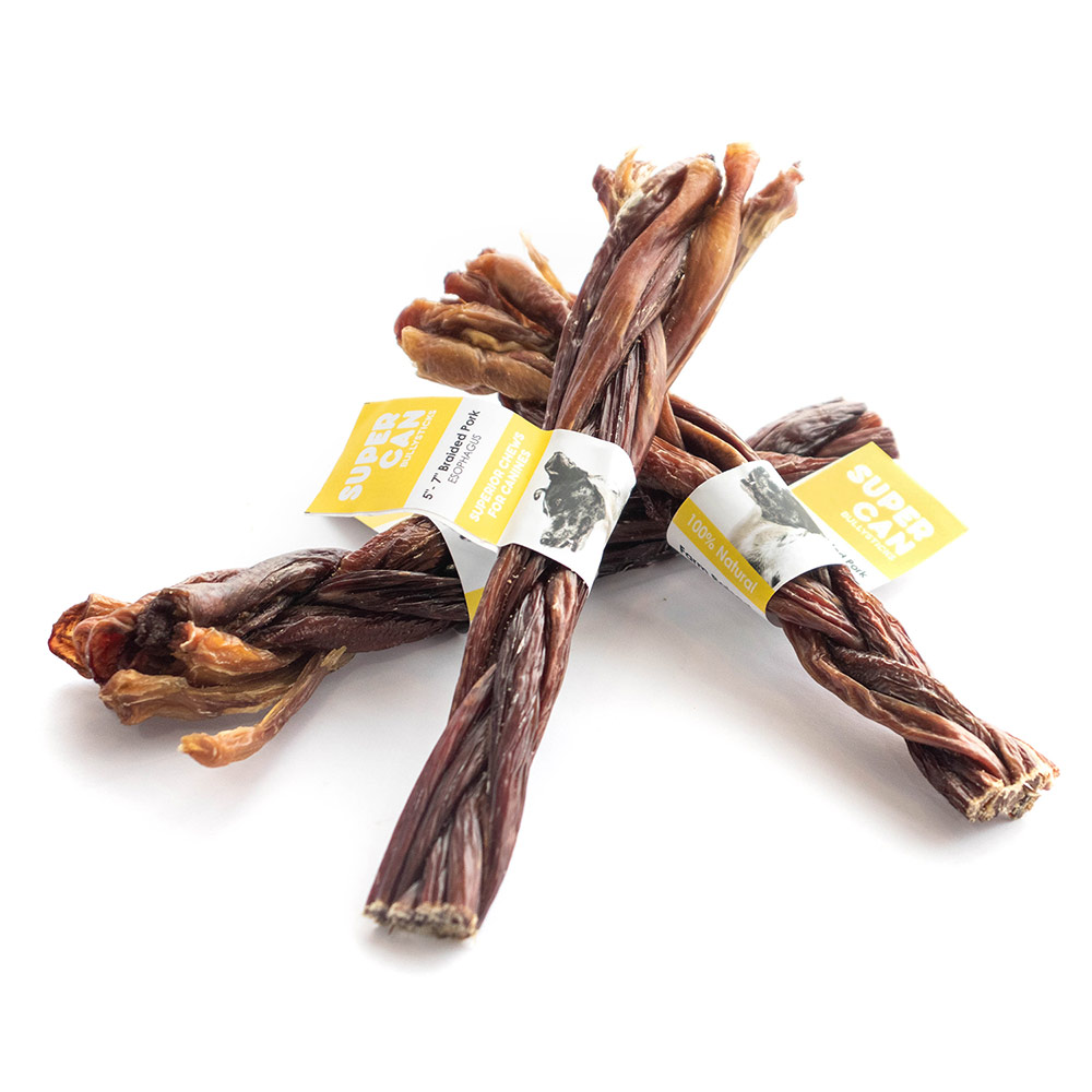 5 - 7 inch Pork Braided Gullet Sticks