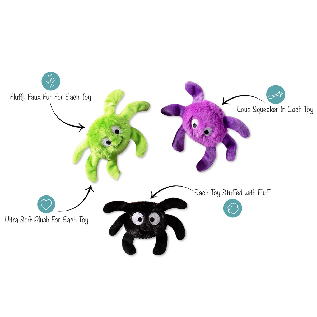 PetShop by Fringe Studio Creepy Crawly Spiders 3Pc Small Dog Toy