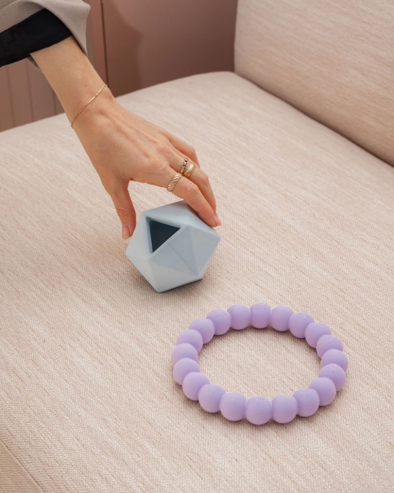 2 Piece Geometric & Ring Aggressive Chew Toy Set - Lilac Purple & Sky Blue