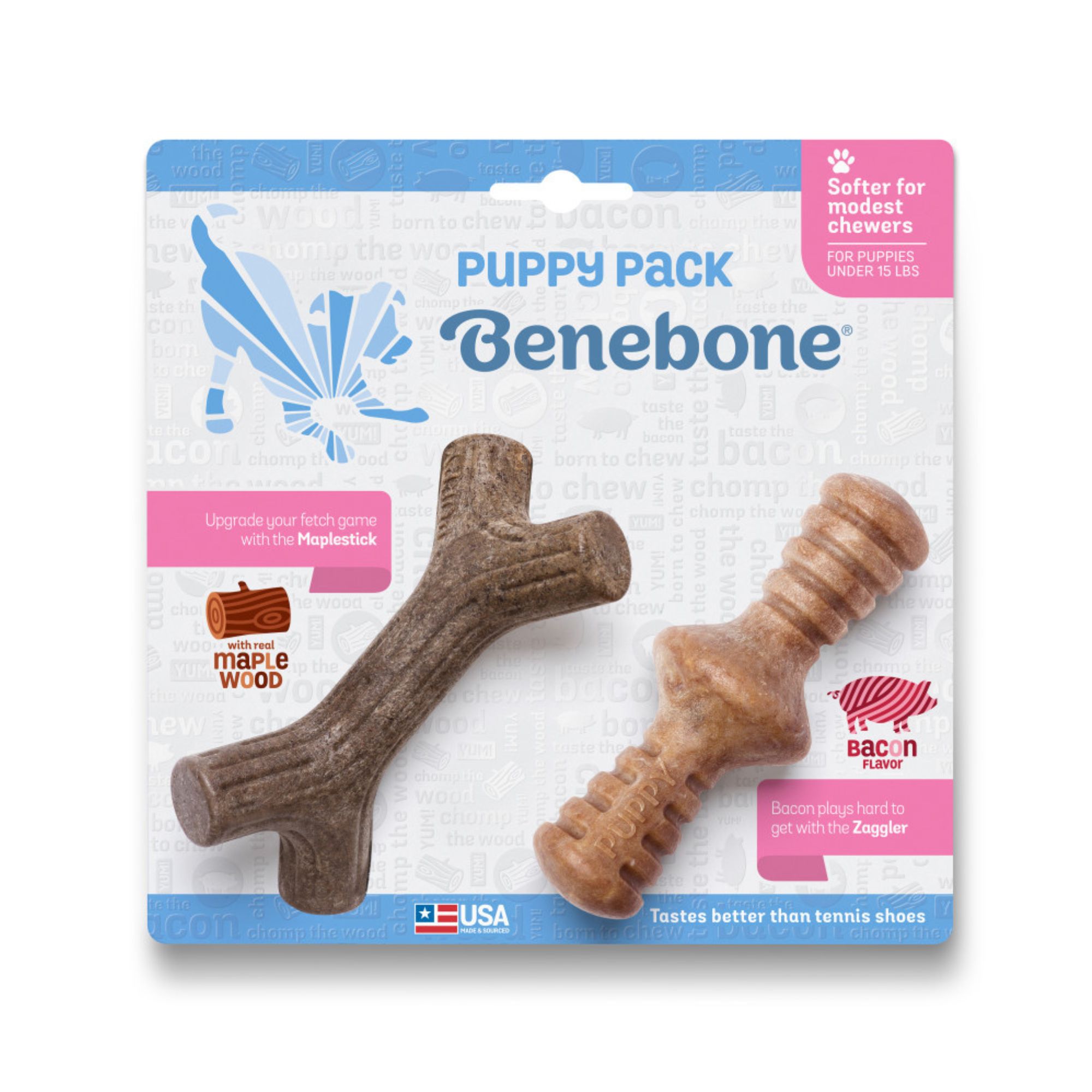 Benebone Puppy Pack Stick & Zaggler Dog Chew Toy Maplewood & Bacon, 1ea ...
