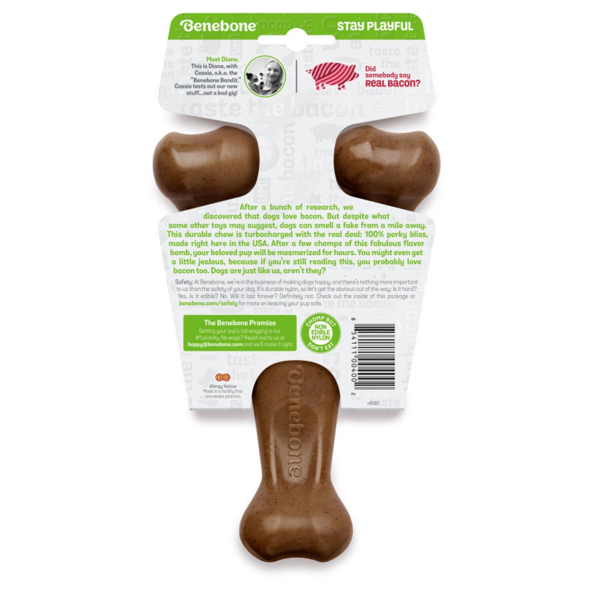Benebone Wishbone Durable Dog Chew Toy Bacon, 1ea/MD