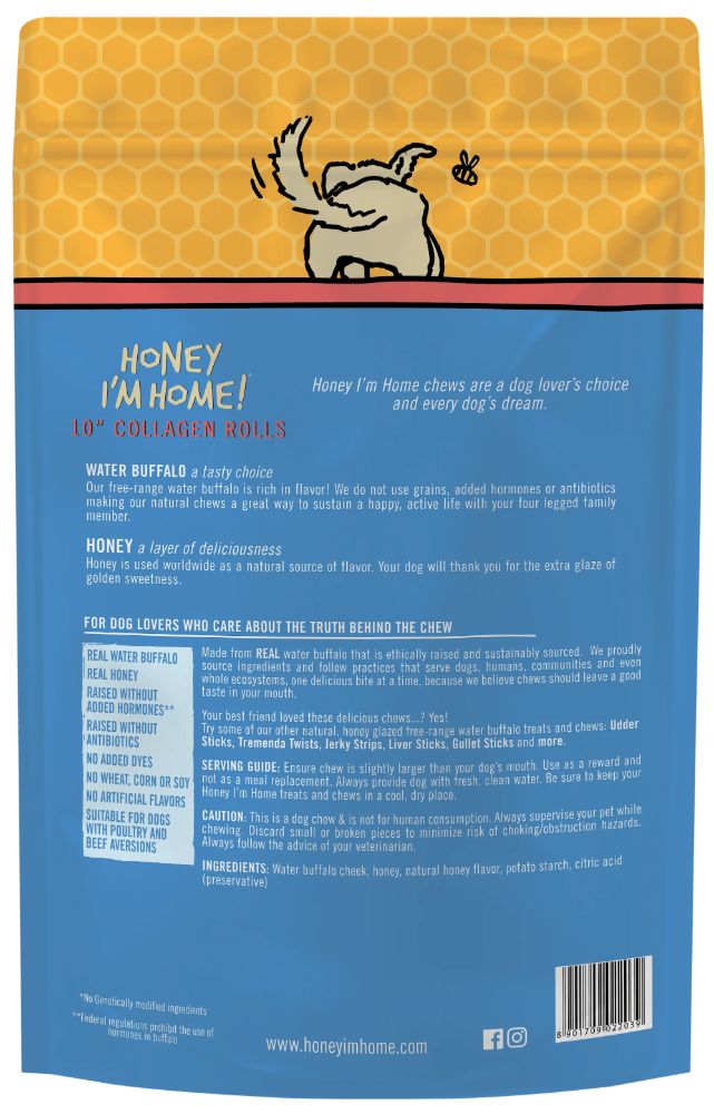 Water Buffalo 10" Collagen Rolls for Dogs