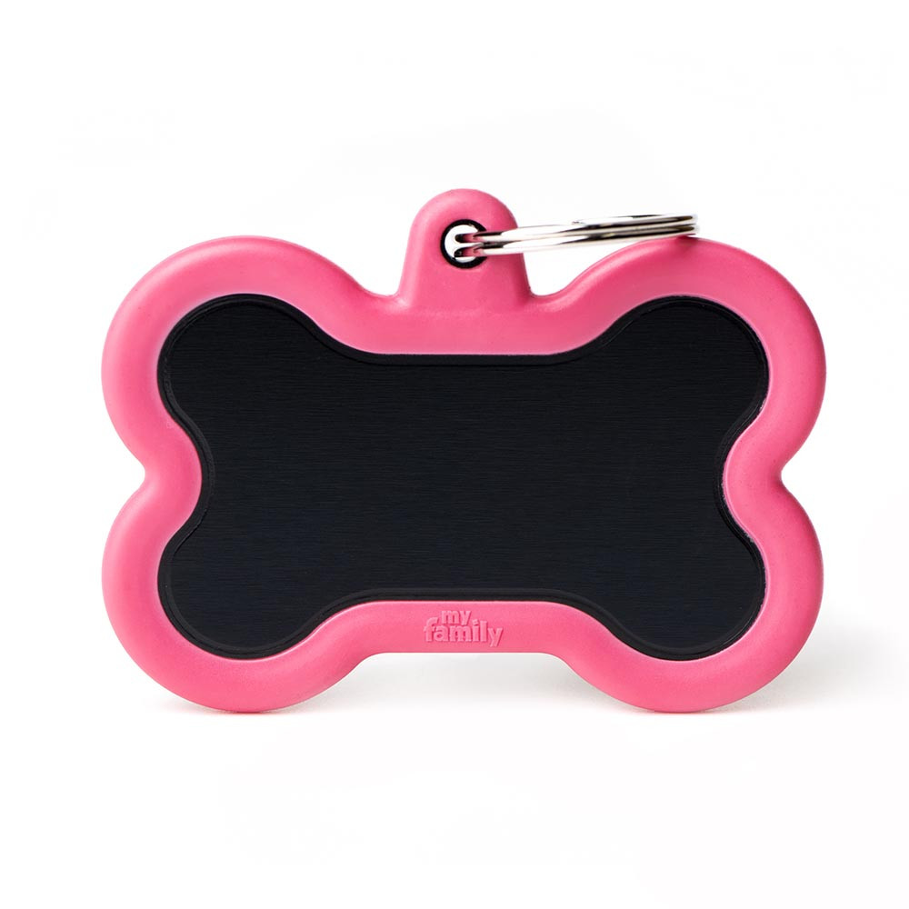 XL Black Bone Aluminum Pink Rubber ID Tag