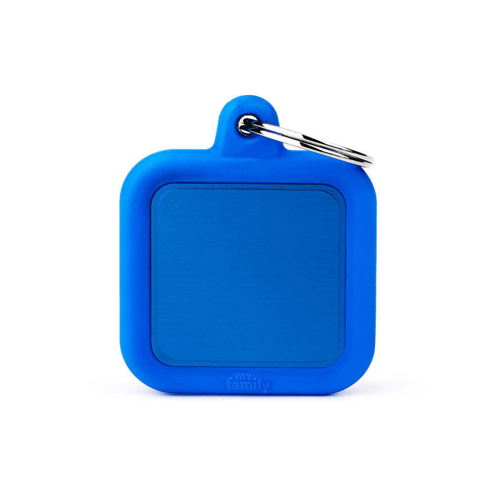 Blue Square Aluminum Blue Rubber ID Tag