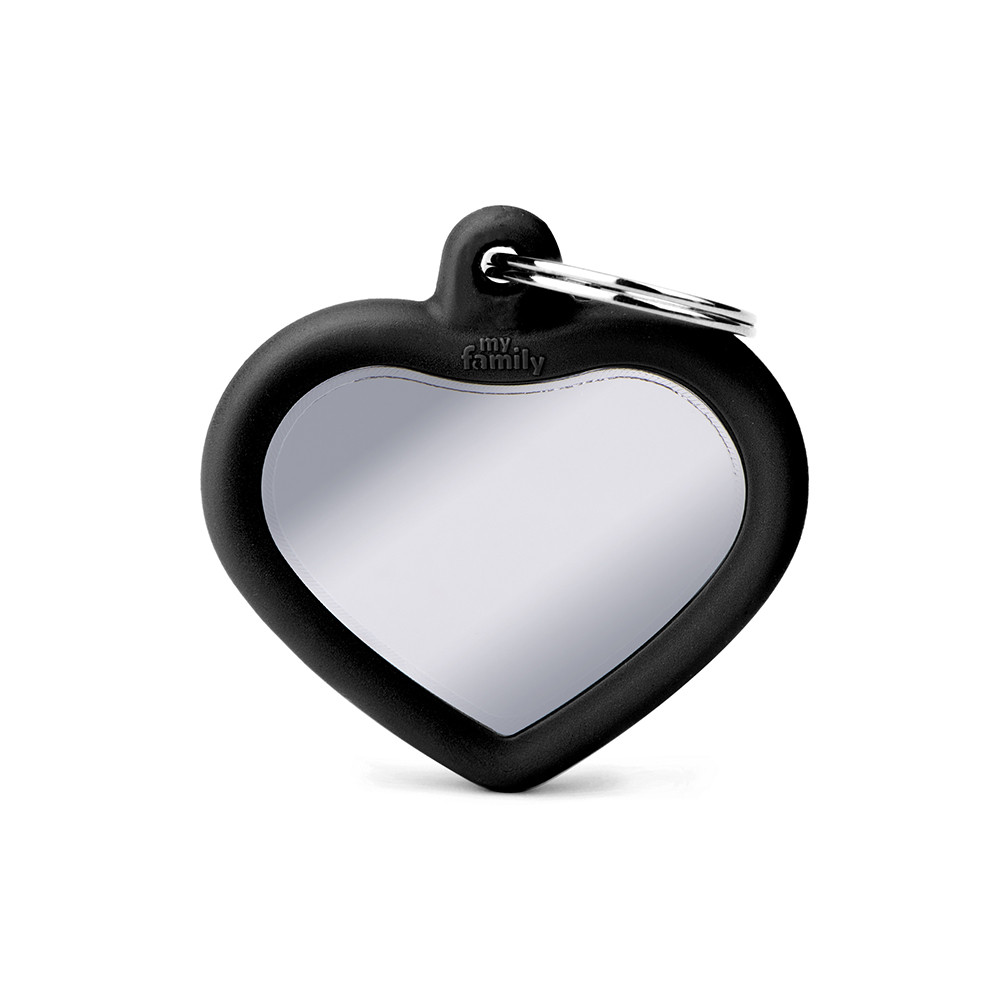 Heart Chrome Plated Brass Black Rubber ID Tag