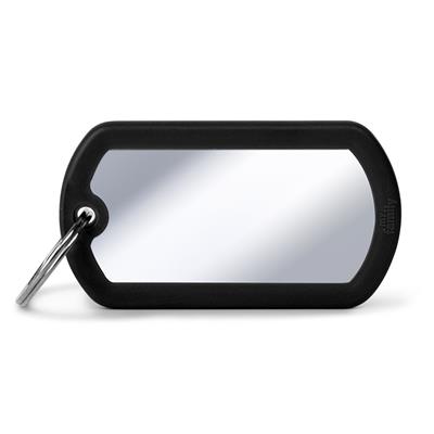 Military Chrome Plated Brass Black Rubber ID Tag
