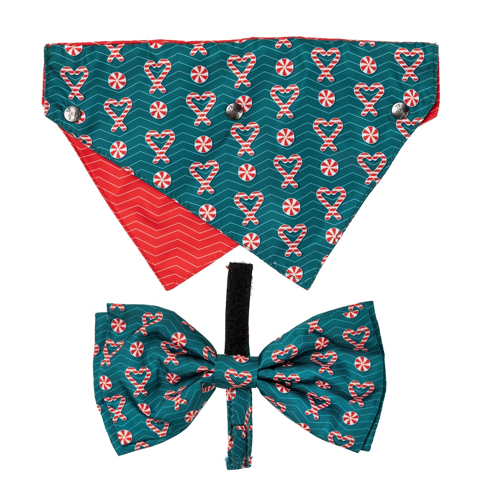 FuzzYard Bowtie & Bandana 2pk I Heart Candy Canes