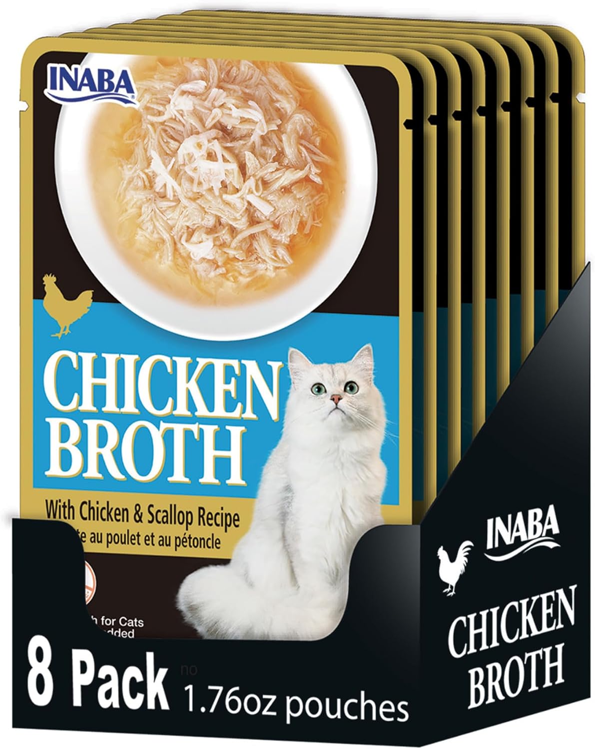 Inaba Chicken Broth Side Dish For Cats Chicken/Scallop 1.76oz. (Case of 8)