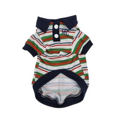 Multi-Striped Polo Shirt - Blue/Green/Red Stripe With Blue Trim