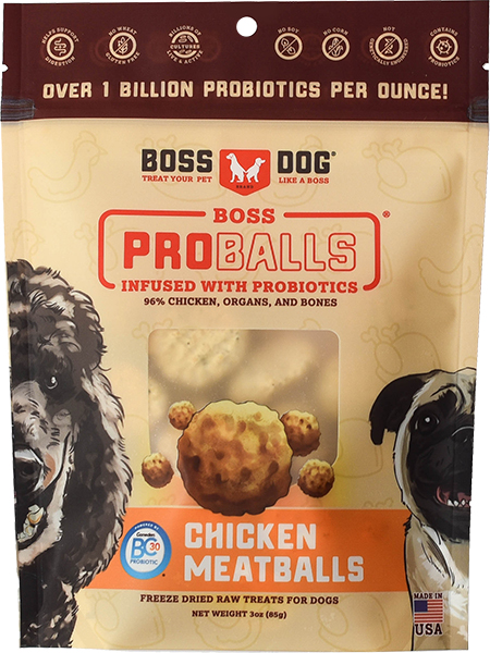Boss Dog Treat Freeze-dried Raw Meatball Pouch Chicken 3oz. (Pack of 3)