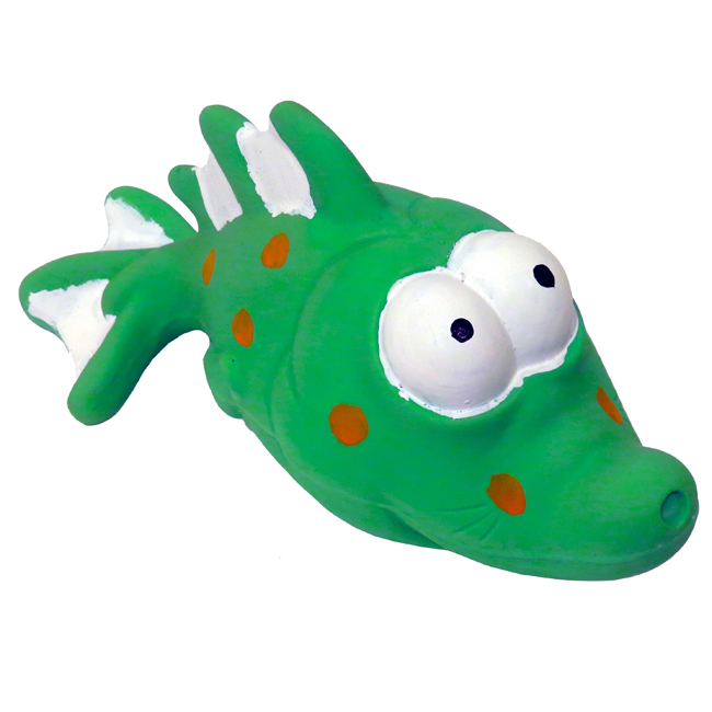 7.25" Bug Eyed Green Fish Premium Stuffed Latex Dog Toys